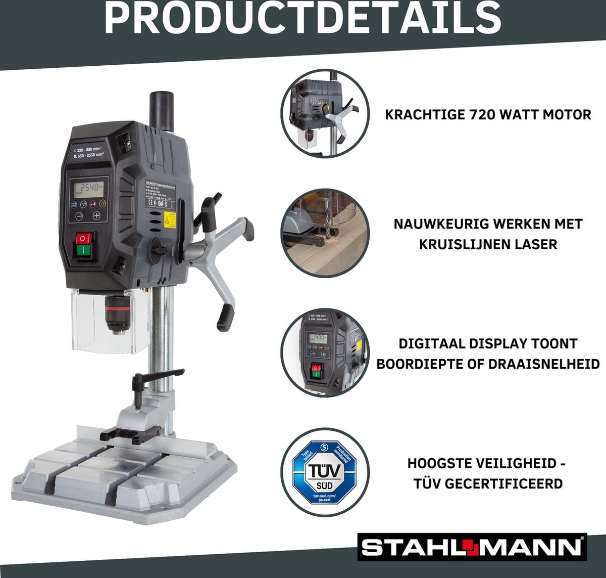 STAHLMANN Tafelboormachine TB071 - Staande Boormachine met Digitale ...