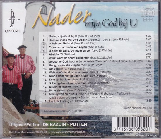 Nader Mijn God Bij U, Het Urker Mannenkoor Hallelujah o.l.v. Bert Moll | CD (album) |... | bol