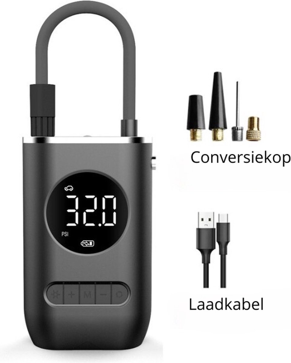 4-in-1 luchtcompressor - Draagbaar - 10,3 bar - 25 L/min - 50W - Zwart ...