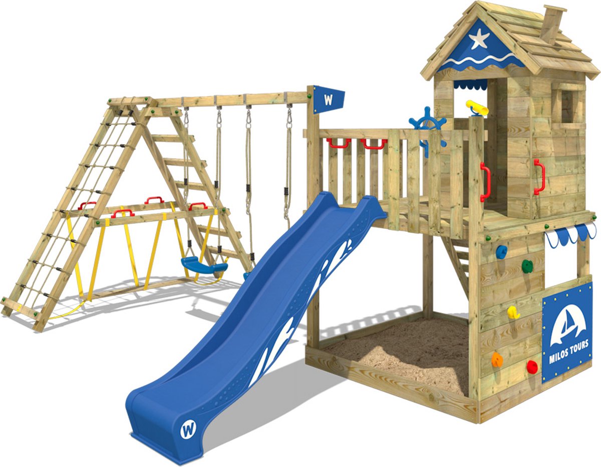 WICKEY Speeltoestel voor tuin Smart Shell met en blauwe glijbaan ...