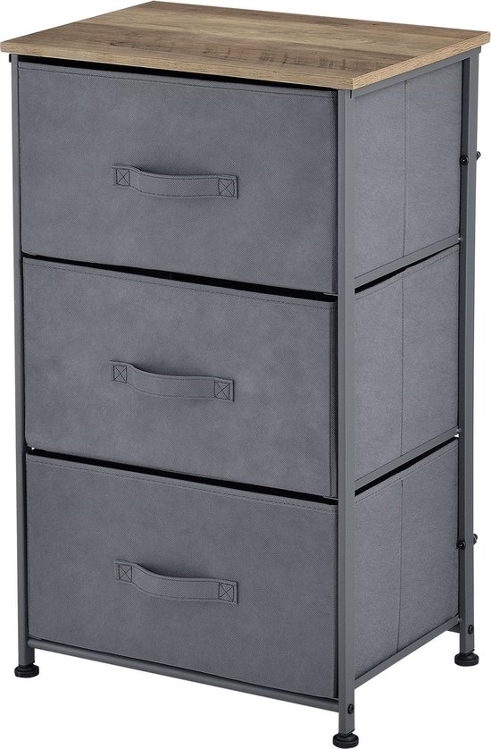 Dressoir - Commode - Met lades - MDF, metaal & stof - Grijs & hout ...