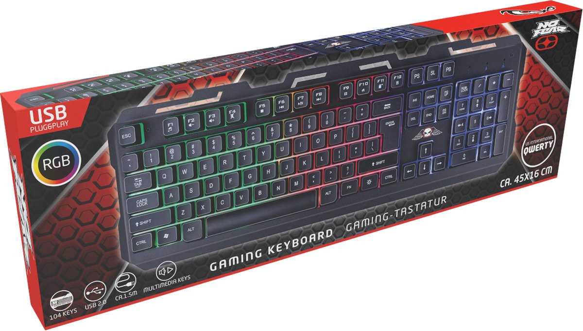 No Fear Gaming Toetsenbord - QWERTY - 104 Membraan Toetsen - RGB LED ...