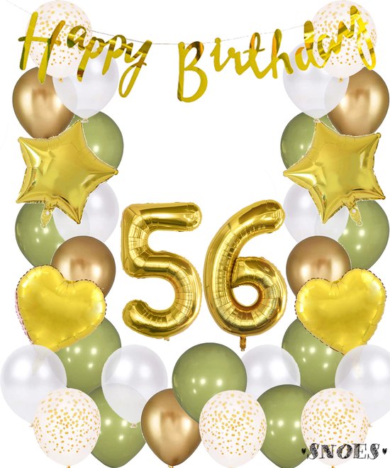 Snoes Ballonnen 56 Jaar Wit Olijf Groen Goud Mega Ballon - Compleet ...