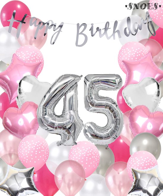 Snoes Ballonnen 45 Jaar Pink Blush Silver Mega Ballon - Compleet Feestpakket 45 Jaar -... | bol.com