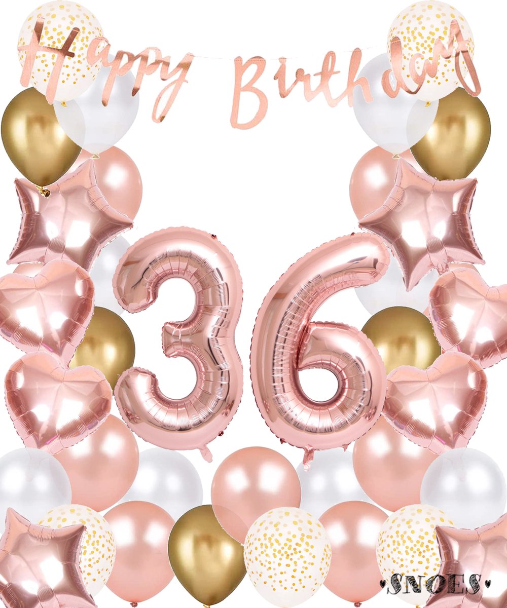 Snoes Ballonnen 36 Jaar Rose Gold White Dots - Compleet Feestpakket met ...