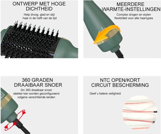 Bolture Haardroger met Borstel - Krulborstel Kort Haar Zelfdraaiend ...