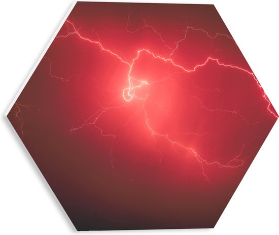 PVC Schuimplaat Hexagon - Rode Bliksem in de Lucht - 30x26.1 cm Foto op ...