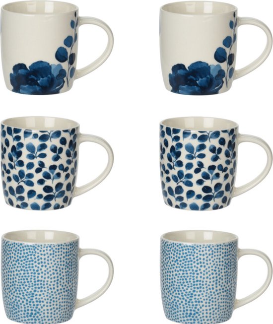 Siaki Blauw, bleu, tasse en porcelaine bleue 330 ml avec anse, lot de 6 ...