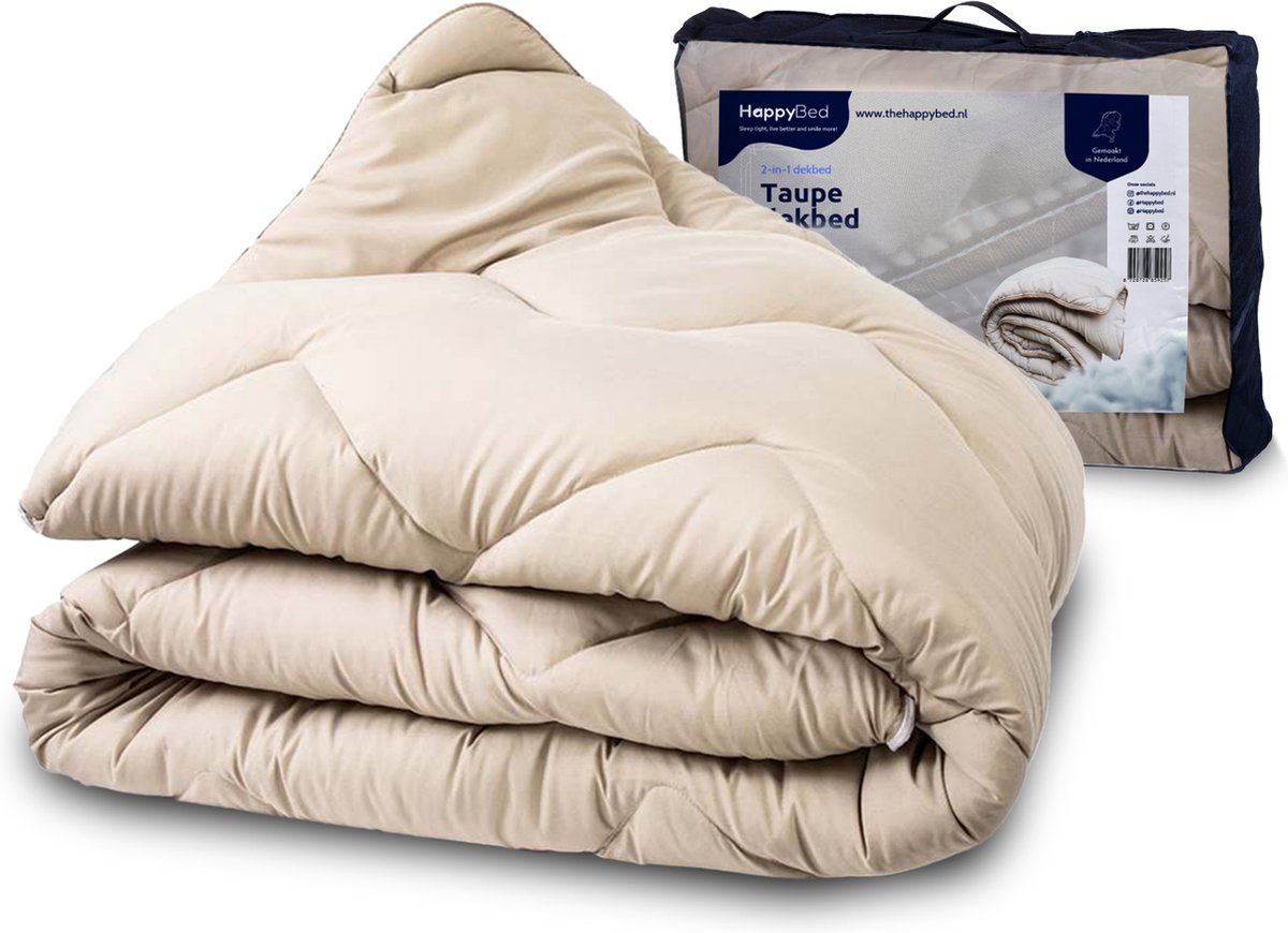 HappyBed all year bedrukt dekbed | 240x220 cm - Creme/taupe - Hoesloos ...