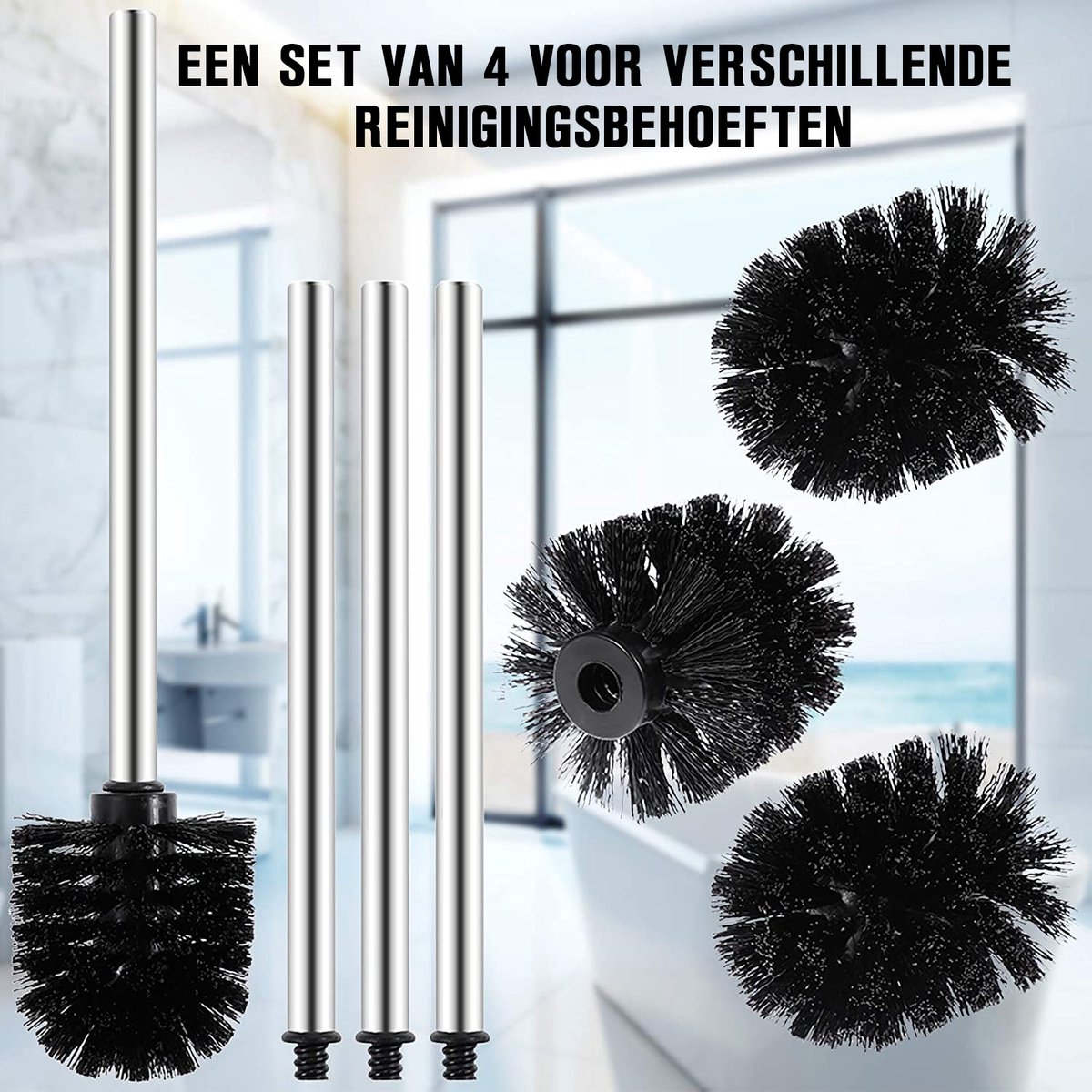 Universele toilet borstel zwart met handgreep RVS - Wc borstel ...