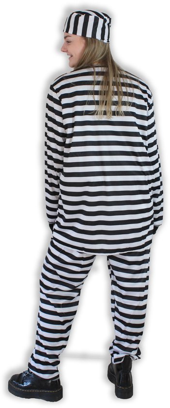 Gestreept Boevenpak met Muts – Maat M – Unisex – Zwart / Wit – Carnaval ...