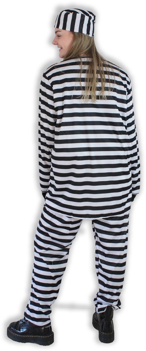 Gestreept Boevenpak met Muts – Maat M – Unisex – Zwart / Wit – Carnaval ...