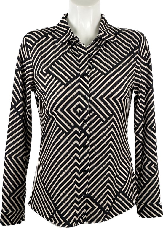 Angelle Milan - Gestreepte Zwart/Creme Blouse voor Dames - Travelstof ...