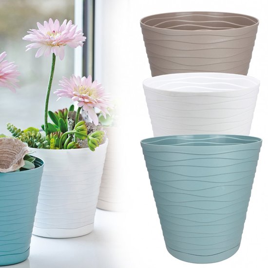 Bloempot - plantenpot - set van 3 - kunststof - pastelkleuren - 15 cm breed en 15 cm hoog | bol.com