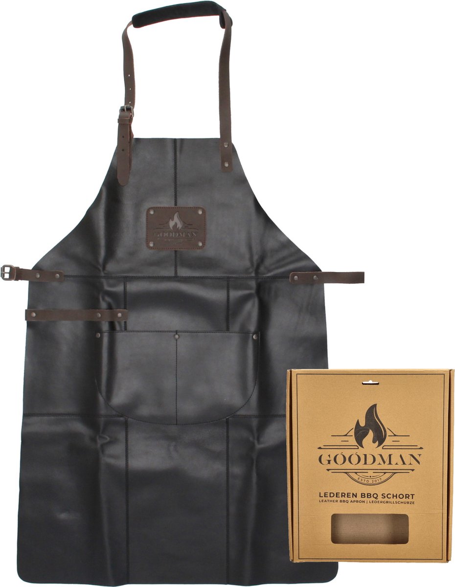 Goodman - BBQ Schort - Echt Leer - Leren Schort Man - Zwart | bol.com