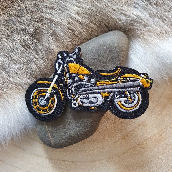 Strijkembleem, Kledingapplicatie, Motor oranje, 10 x 5,5 cm | bol