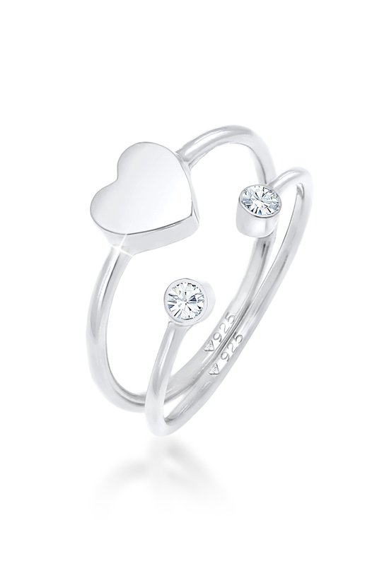 Elli - Ring - Dames hart kristallen stapelring set in 925 sterling ...