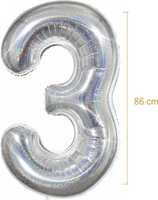 Ballon Cijfer 3 Jaar Zilver Helium Ballonnen Verjaardag Versiering ...