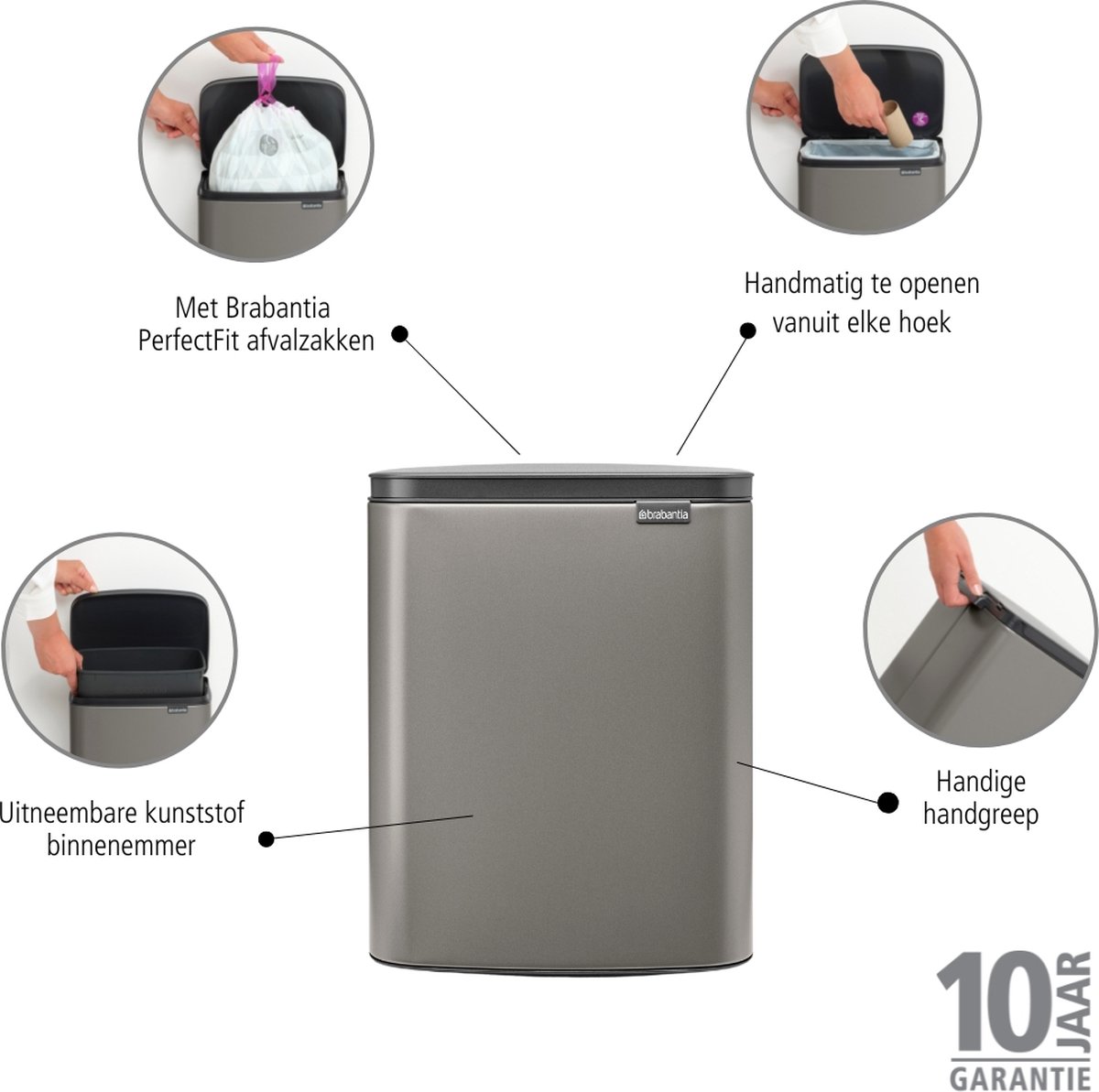 Brabantia Bo Prullenbak - 12 l - Platinum | bol.com