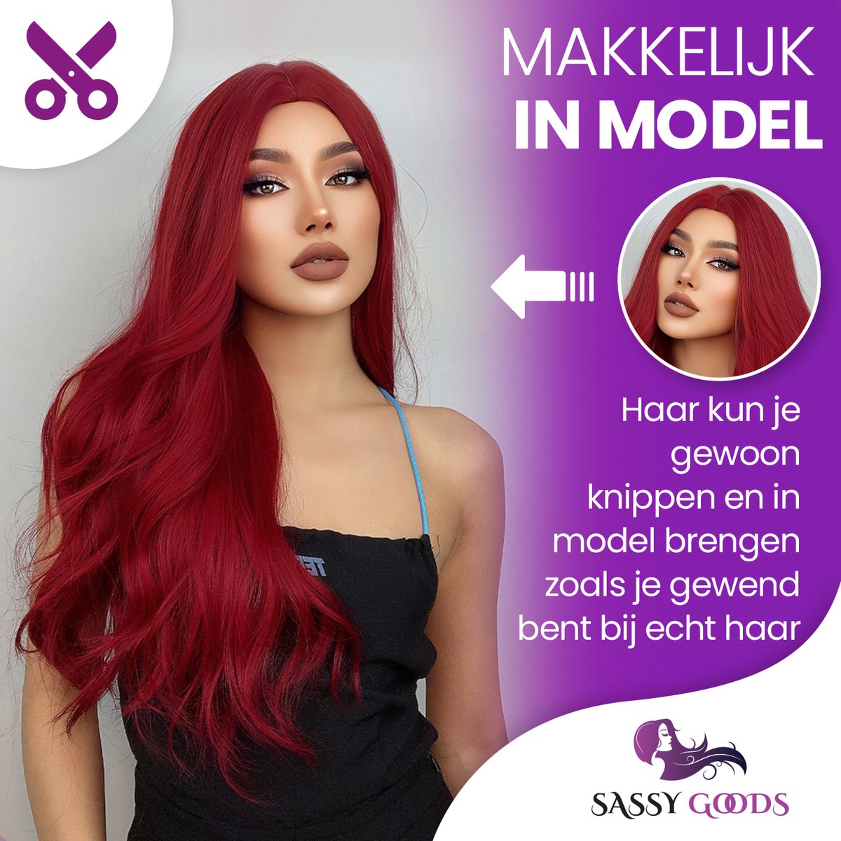 Rode Pruik - Sassy Goods Pruiken Dames Lang Haar - Wig - Rood - 70 cm ...