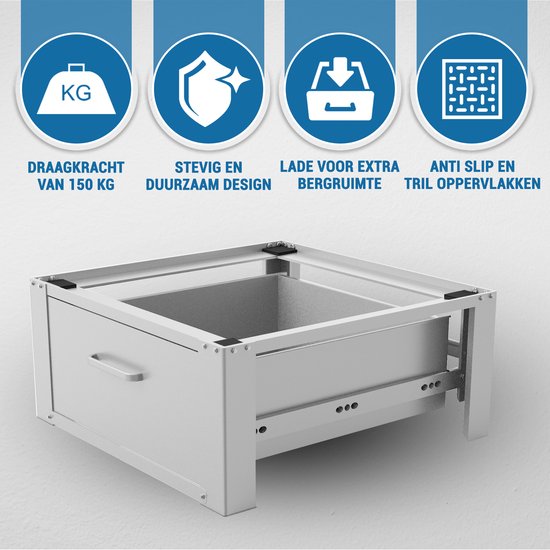 Vonia Wasmachine verhoger met lade - 63x54x31 cm - Wit - 150 kg ...