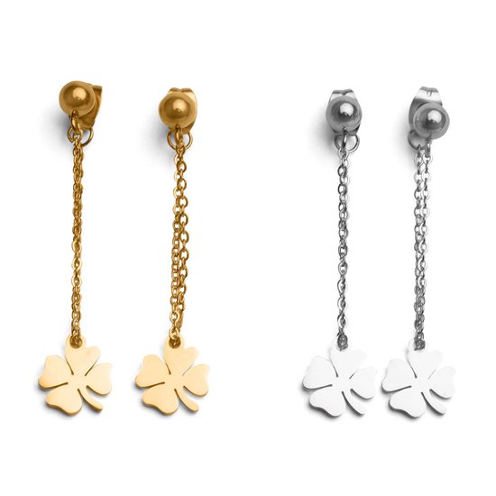 Zentana Set van 2 - Klaver Oorhangers - RVS - 2 Kleuren - Klavertje Vier Oorbellen | bol.com