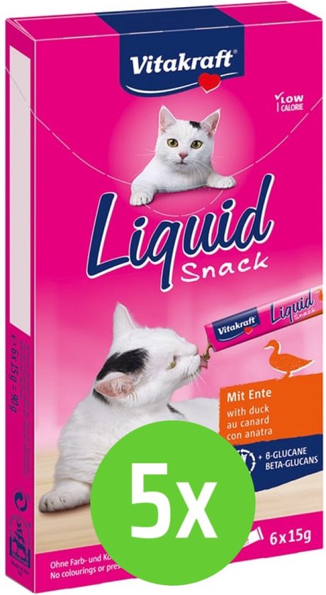 Vitakraft Cat Liquid Snack - Eend & B-Glucaan - 5 x 6 st | bol