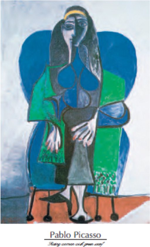 Pablo Picasso - Sitting Woman with Green Scarf - Kunstposter - 40x50 cm ...