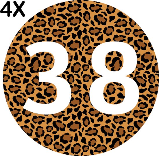 Containerstickers Huisnummer "38" - 25x25cm - Panter Print Cirkel met ...