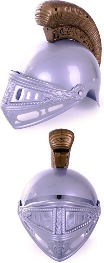 Kinder ridderhelm zilver - kind helm met gouden kuif en beweegbaar ...