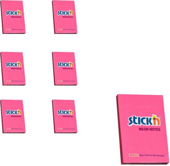 Stick'n sticky notes - 6-pack - 76x51mm, neon magenta, 600 memoblaadjes ...