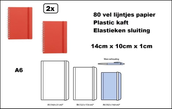 2x Notitieboekje spiraal a6 rood - notitie boekje schrijfwaren A6 lijn ...