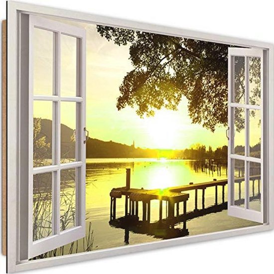 Moderne Wanddecoratie 3D Illusie Zonsondergang Meer Water Steiger 120x80 | bol