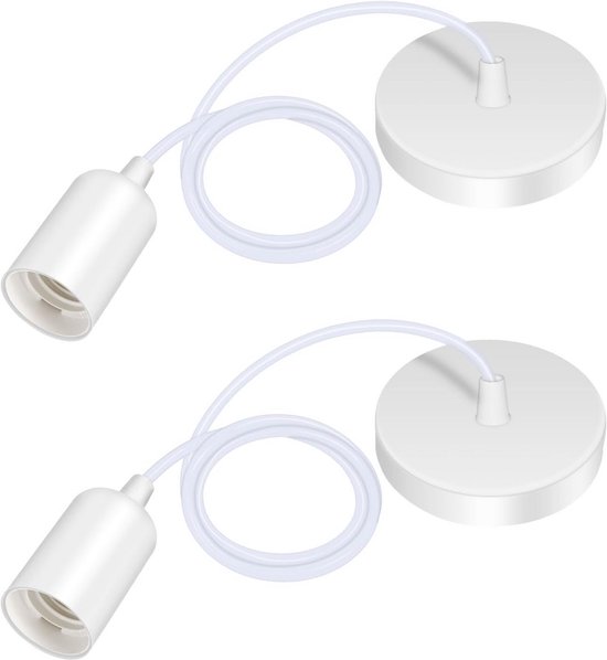 Set van 2 E27 Metalen Hanglamp Fittingen, 100 cm Verstelbare Kabel, Wit ...