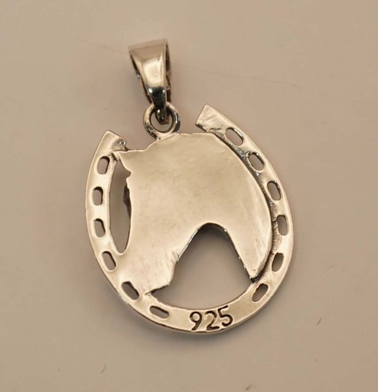 Sterling zilveren hanger paard met lange manen in hoefijzer - 925 ...