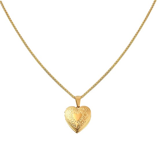 LOUIZ Gouden Medaillon ketting met hartje - Dames ketting met medaillon ...