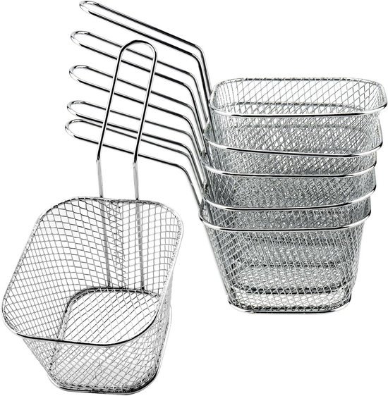 Ronte - Mini RVS frietmandjes set van 6 stuks voor frituren, serveren ...