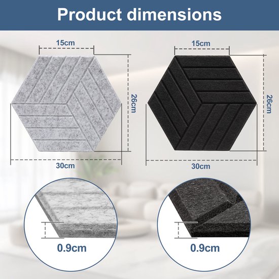 12 stuks Akoestische panelen Hexagon streepje Wandpanelen ...