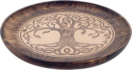 Grote Houten Serveerschaal Mangohout - Ø 22 cm - Levensboom Model | bol