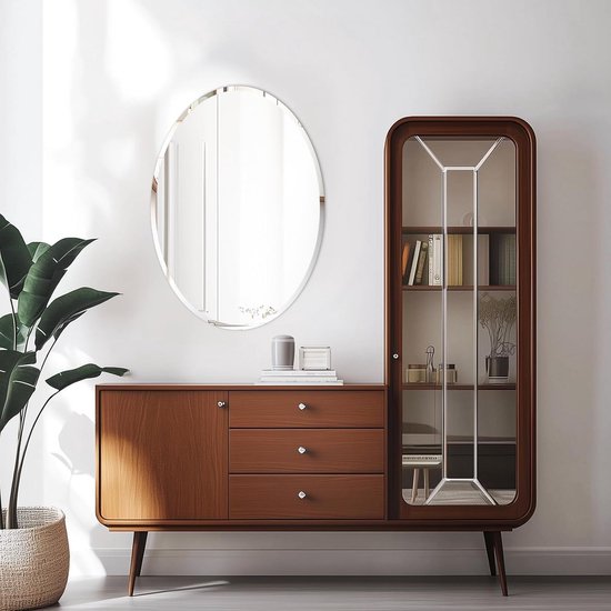 Ovaal Wandspiegel 60x80 cm met Houten Frame voor Woonkamer of Hal | bol