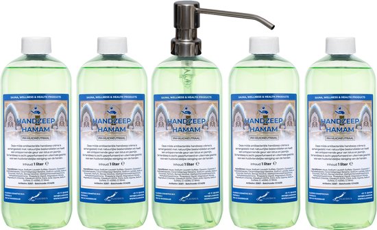 Handzeep Hamam 1 liter - set van 5 stuks - met gratis RVS ...