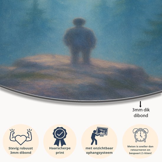 Nevelbos met wandelaar – aluminium – Dibond muurcirkel – 60x60 cm | bol