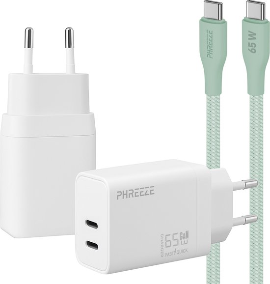 Phreeze usb C oplader 65w met kabel - Power Delivery snellader met 2 ...