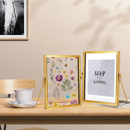 Metalen fotolijst 15x20 cm dubbel glas goud voor foto's en ...