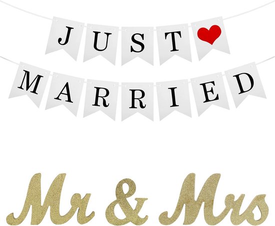 Gold Glitter Mr en Mrs houten letters met Just Married banner voor ...