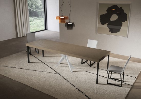 Uitschuifbare console 90x40/300 cm Saki Premium duifgrijs witte poten | bol