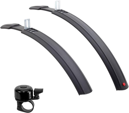 24 inch Fiets Spatbord Set Zwart met Fietsbel | Brede Banden MTB | bol