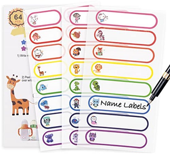 Waterproof School Name Stickers - Pack of 64 Personalised Self-Adhesive ...