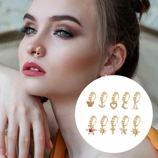 Neuspiercings Dangle Ringen Ster Maan Hart Blad Bengel Neus Hoop - Set ...