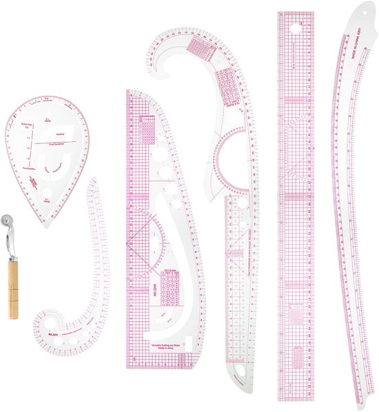 7-delige curveliniaalset voor naaien en tekenen - metrische acryl ...